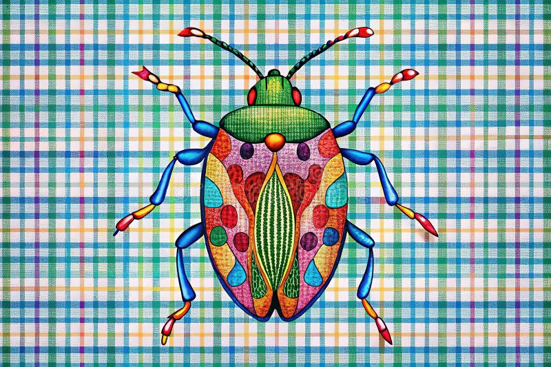Vibrant Surreal Bug Doodle Artwork a Gingham Texture Masterpiece of ...
