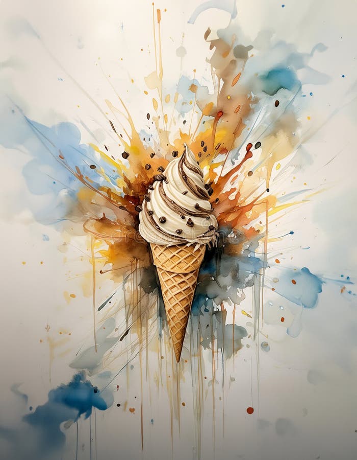 A Captivating Artwork Showcasing an Ice Cream Cone Amidst a Lively ... A Captivating Artwork Showcasing an Ice Cream Cone Amidst a Lively ...
