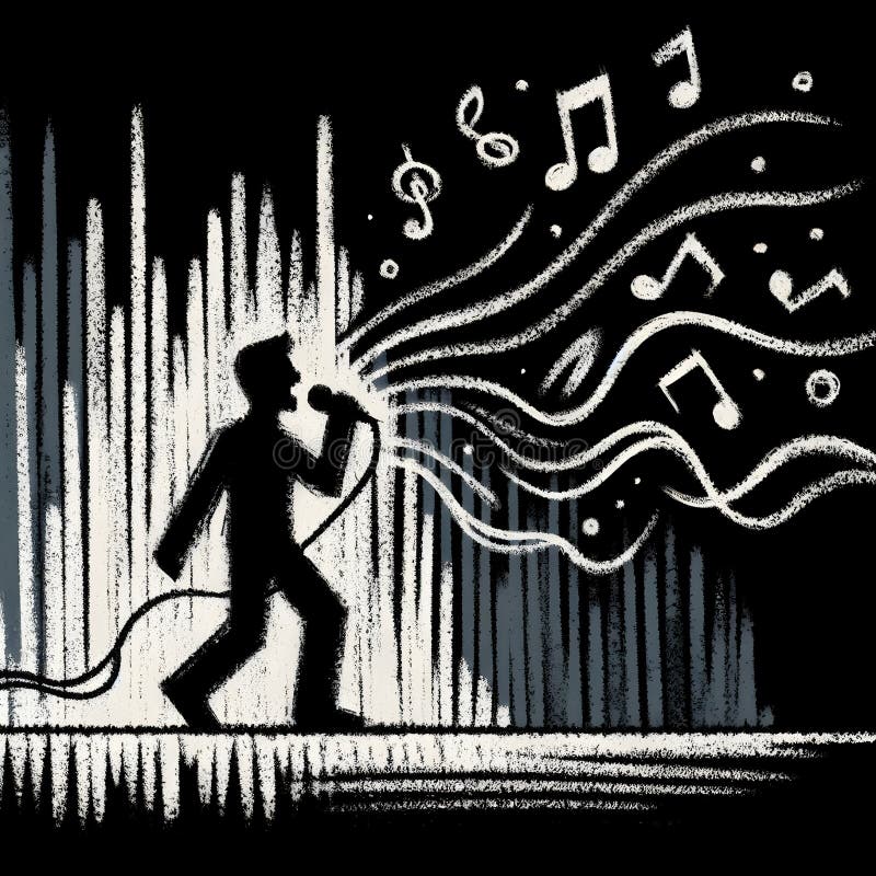 Chalk Drawing of a Male Singer Captivating the Audience with Musical ...