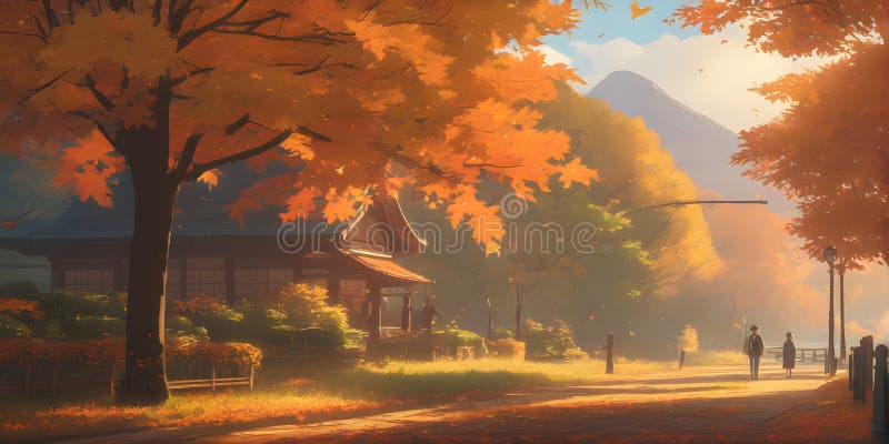 Captivating Autumn Backdrop: Trees, Sunset, Roads, and Grass Stock ...