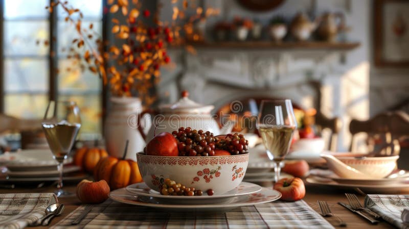Captivating Autumn Themed Table Decor Elegantly Arranged in a Realistic ...