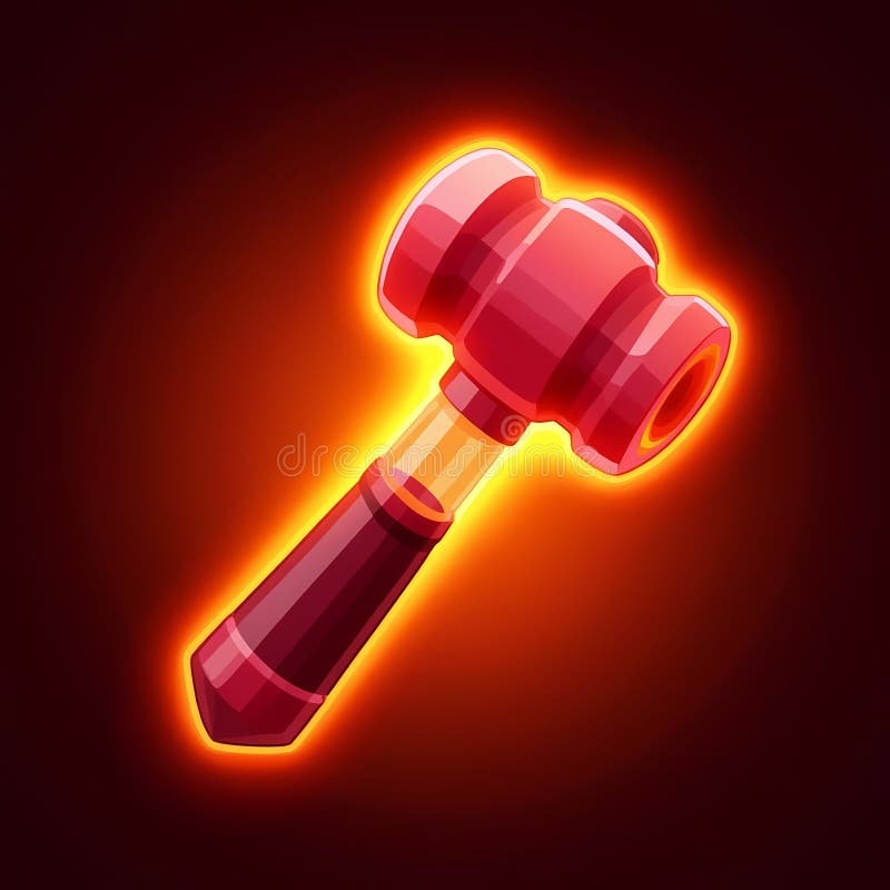 An Glowing Image of a Maroon Hammer with a Transparent Body. the ...