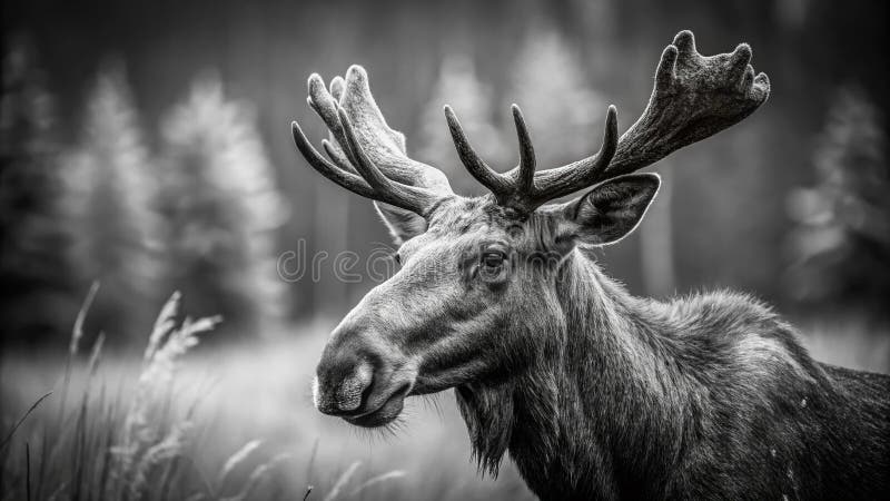 A Striking Black and White Portrait of a Majestic Moose Captivating ...