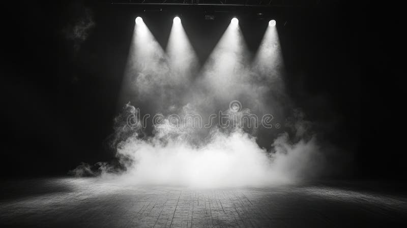 Dramatic Stage Lights with Fog in Black and White Atmosphere Stock ...
