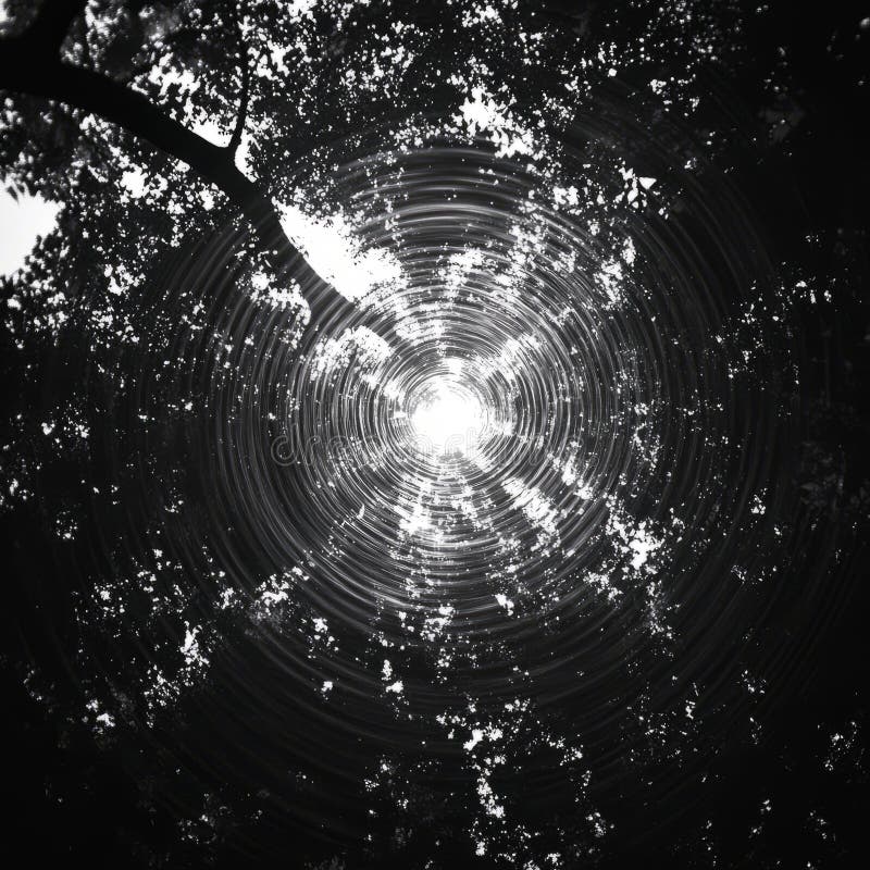Captivating Black and White Spiral Light Effect through Tree Canopy in ...