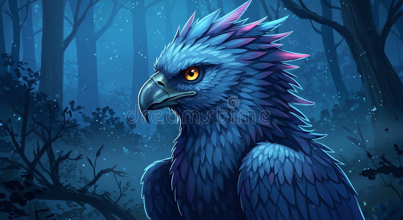 A Captivating Blue Eagle Monster in Twilight, Fantasy Art Style, Close ...