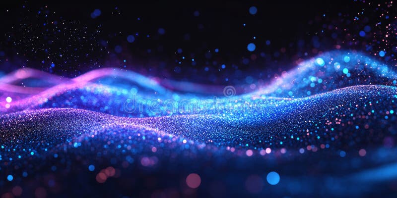A Captivating Blue and Purple Wave of Particles on Black Stock Photo ...