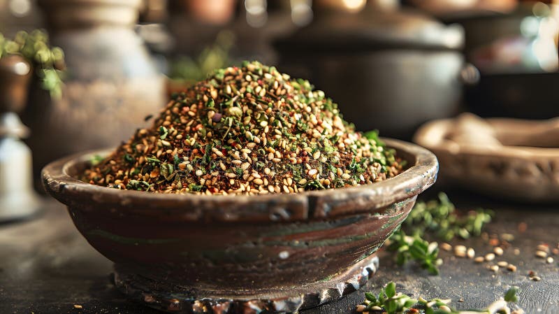 Captivating Bowl of Za Atar, a Fragrant Fusion Highlighting Aromatic Thyme Ai Image Stock ...