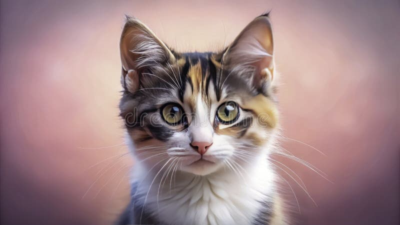 A Captivating Calico Kitten Portrait Long Exposure Magic on a Pink ...