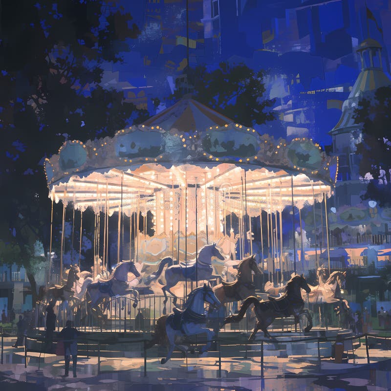 Captivating Carnival Carousel at Dusk Stock Illustration - Illustration ...