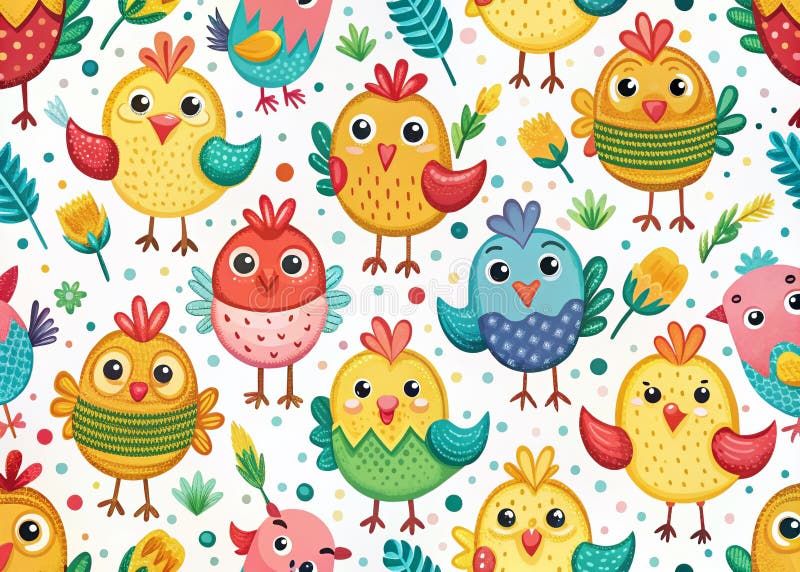 Adorable Cartoon Chick Pattern HandDrawn Characters for Whimsical ...