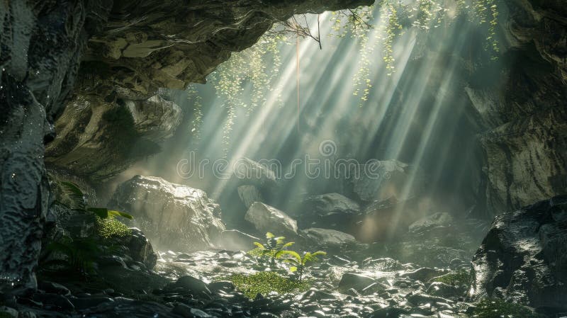 Captivating Cave Interior Bathed in Gentle Light, Showcasing Mystical ...