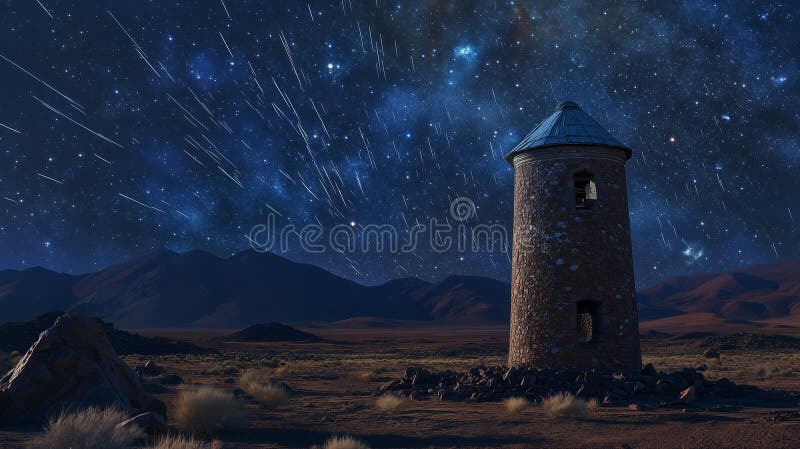 Captivating Celestial Display Above Historic Stone Observatory Stock ...