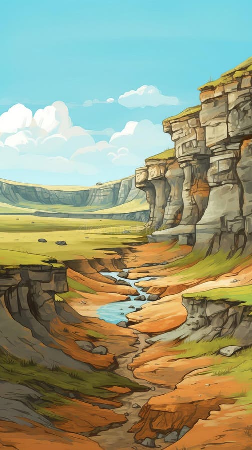 Dwarf S Viewpoint: Marsh Plains in Crayon Style Stock Illustration ...