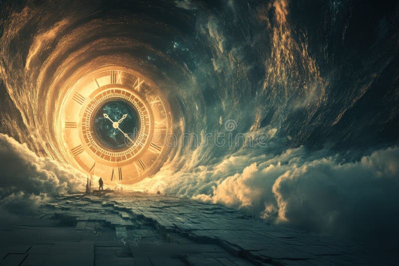 Mysterious Clock within Swirling Clouds Reveals Timeless Journey ...