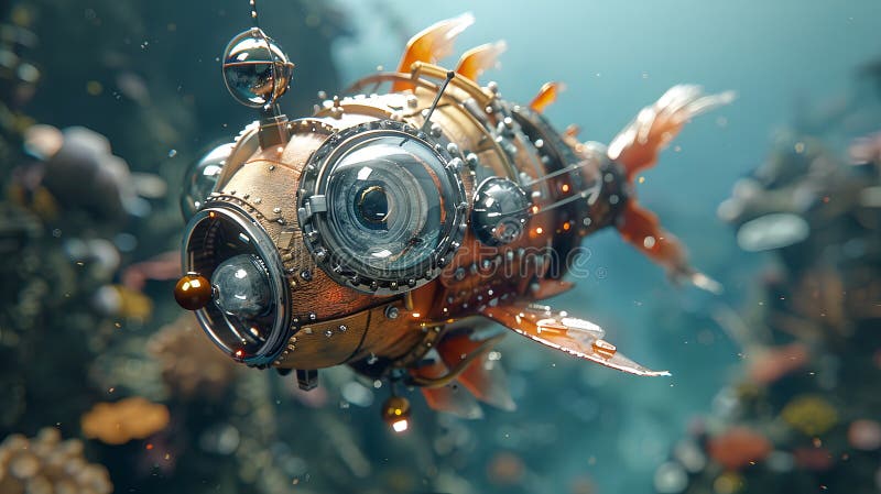 Captivating Clockwork Creature Mechanical Fish Construct in Underwater ...