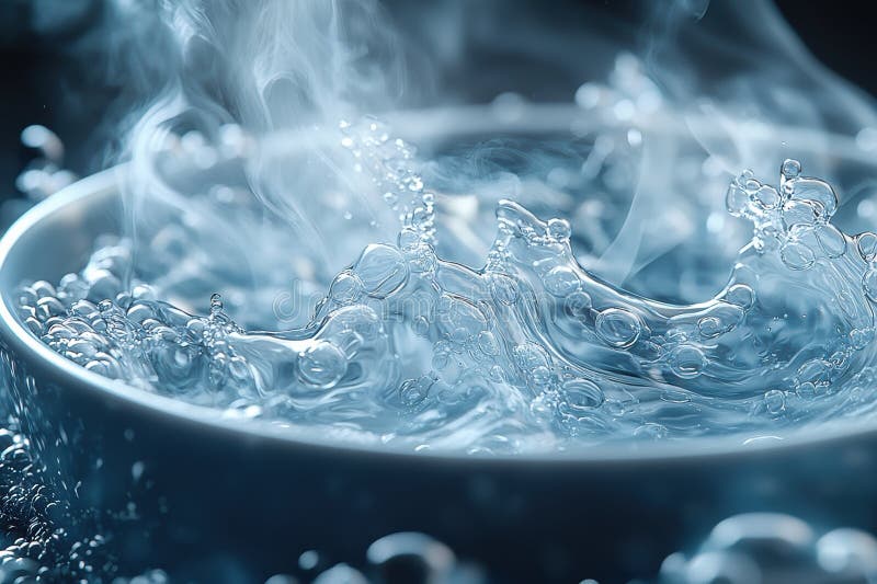 Captivating Close-up of Boiling Water with Vapor and Bubbles in Ceramic ...