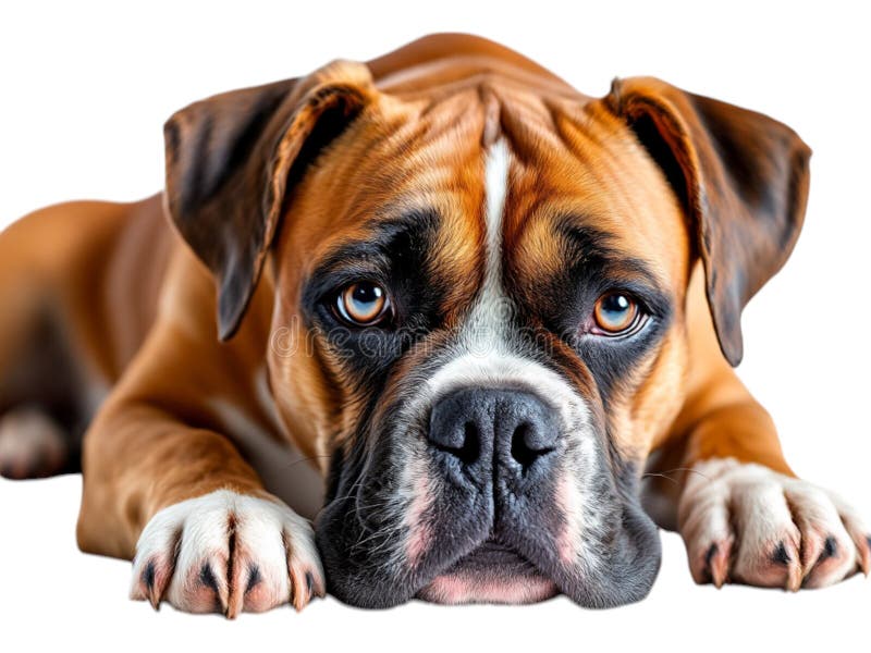 Close-up of a Boxer Dog Resting Against a White Background Stock Photo ...