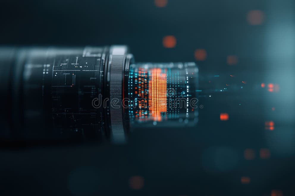 Captivating Close-up of a Futuristic Lens Showcasing Dynamic Data ...