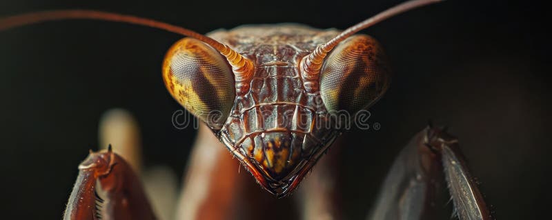 Close-up of a Praying Mantis Face with Striking Eyes and Detailed ...