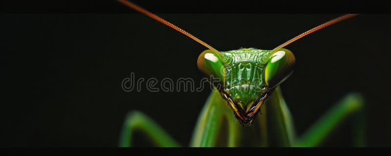 Close-up of a Praying Mantis Face with Striking Eyes and Detailed ...