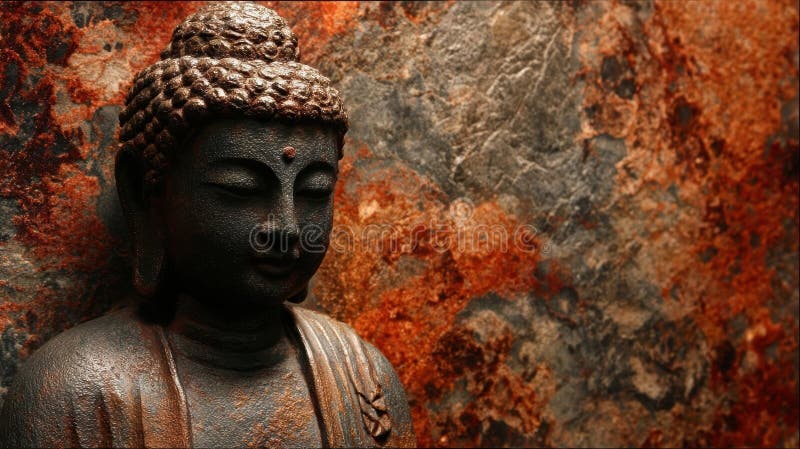 Serene Buddha Statue Against Rustic Stone Background Stock Illustration ...