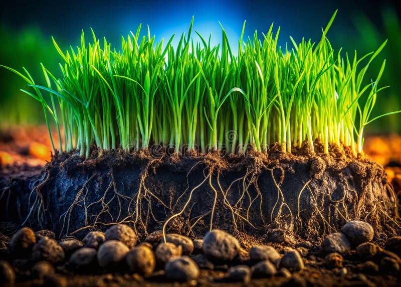 Intricate Network of Grass Roots in Dark Soil a CloseUp View of Dense ...