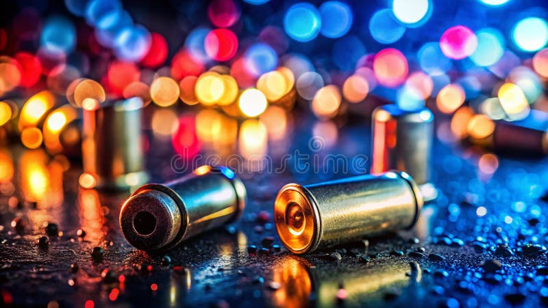 Closeup View of Police Emergency Lights Reflecting on Bullet Casings a ...