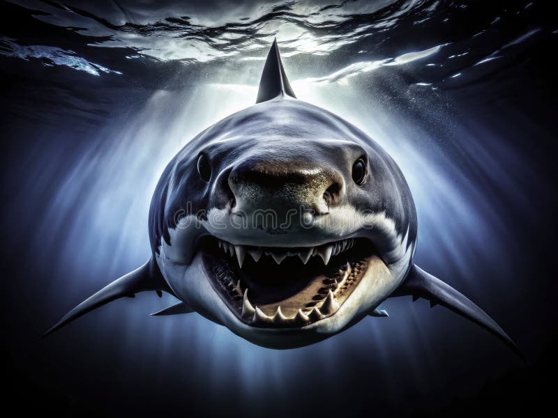 Dramatic Silhouette of a Shark Closeup View of Fearsome Teeth and ...