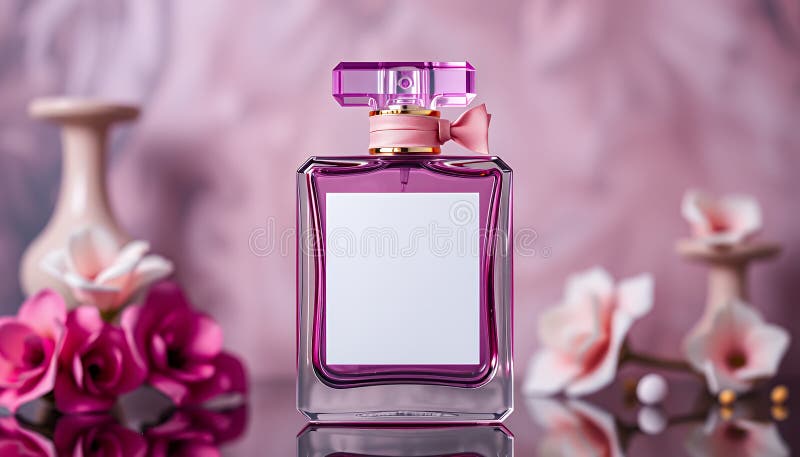 A Captivating Close-up of a Luxurious, Square-shaped Purple Perfume ...