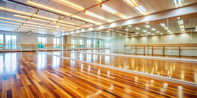 Empty Modern Dance Studio a Stunning CloseUp of a Polished Wooden Floor ...