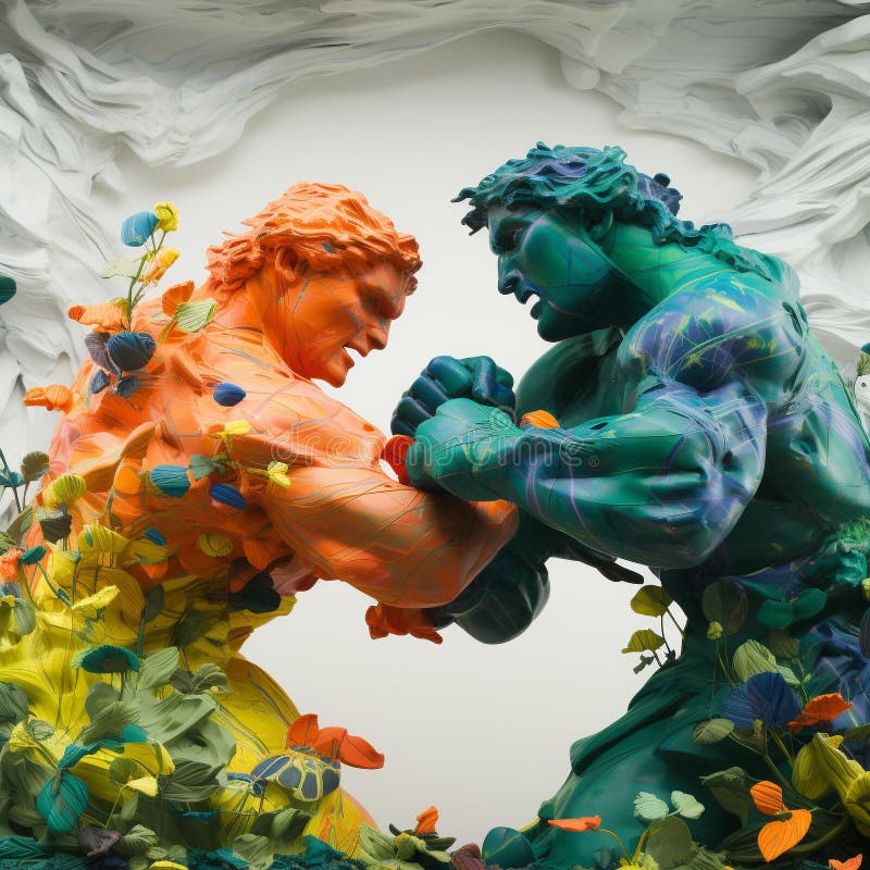 Vibrant Arm-Wrestling Showdown: Abstract Figures in Intense Battle ... Vibrant Arm-Wrestling Showdown: Abstract Figures in Intense Battle ...