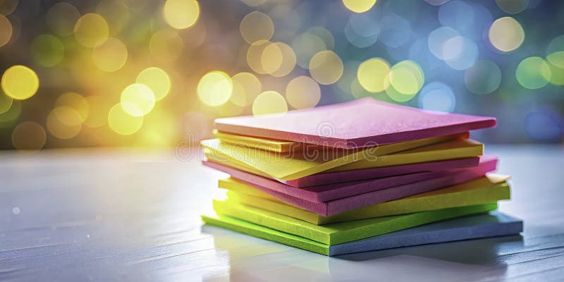 Striking Silhouette of Colorful Stacked Sticky Notes a Backlit Office ...