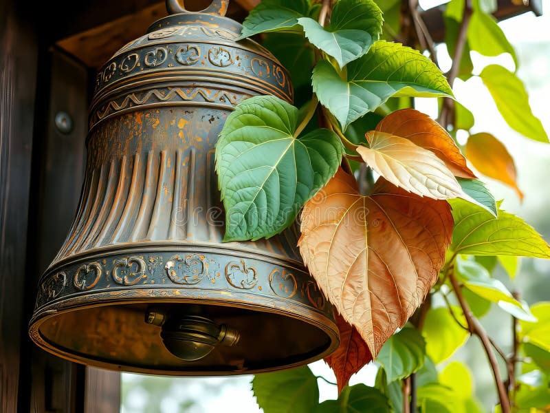 Rustic Charm a Rusty Bell HeartShaped Leaves and Whispers of a Bygone ...