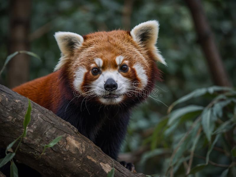 Captivating Close Up Red Panda& X27;s Focused Gaze Revealed. Stock ...