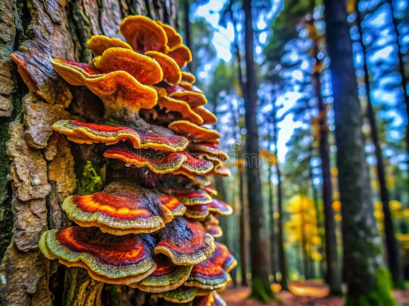 Intricate Beauty of Rusty Bark and Fungus Patterns a Forest Silhouette ...