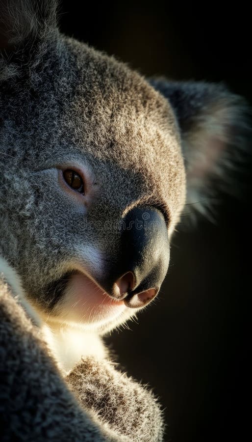 Close-up of Koala S Face, with Its Bright Eyes and Fluffy Fur Visible ...