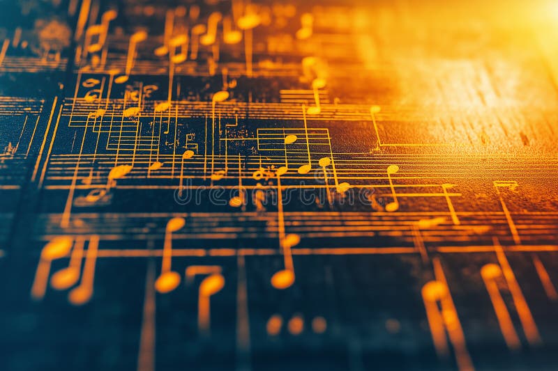 Abstract Representation of Music Notes and Sheet Music in Warm Tones ...