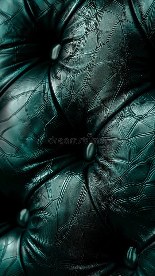 A Captivating Close-up Shot of a Tufted Emerald Green Leather Surface ...