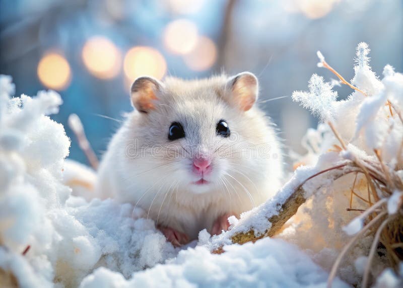 Fluffy White Hamster Explores a Winter Wonderland of Icy Rocks and ...