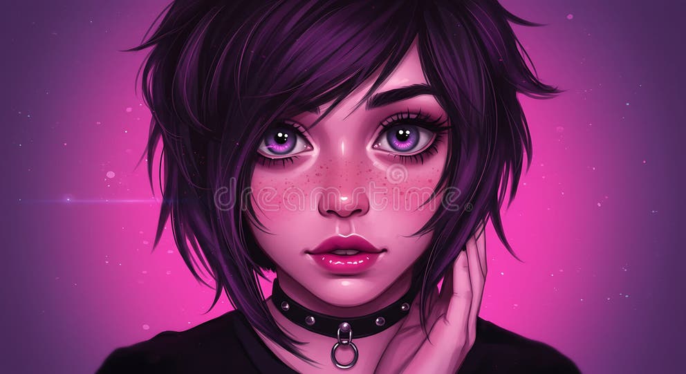 A Captivating Close-up of a Stylized Emo Face with Striking Eyes in a ...