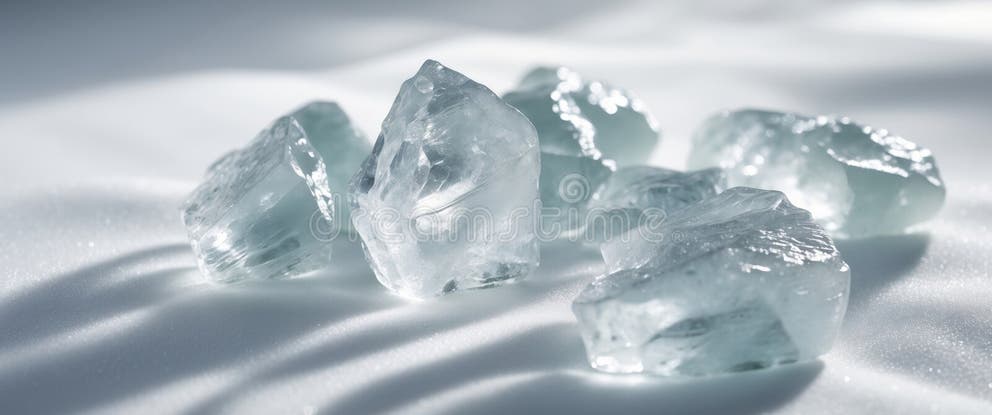 Captivating Close Up of Translucent Ice Rocks on a Clean White Surface ...