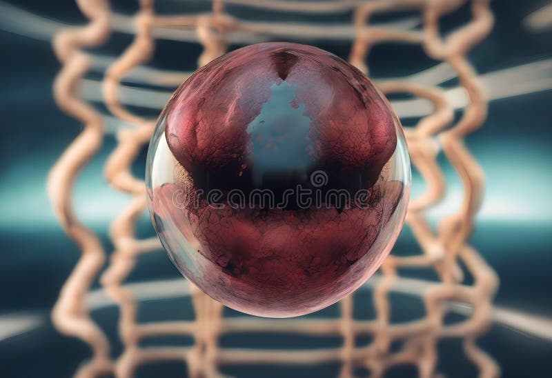 Translucent Sphere with Intricate Red Patterns on Abstract Background ...