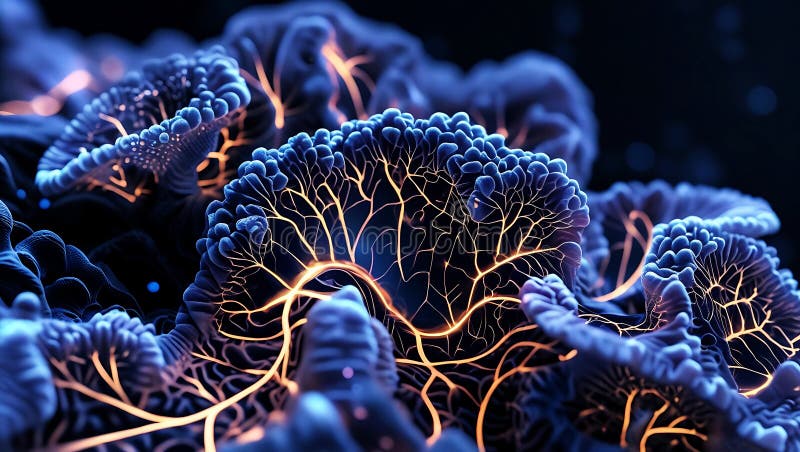 Intricate Network of Bioluminescent Organisms in Deep Space Stock ...