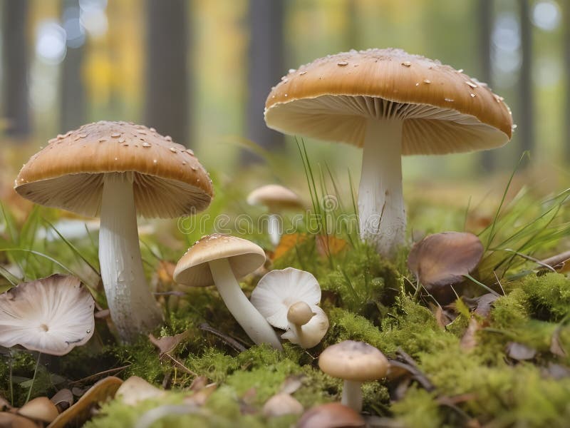 Captivating Close-Ups of Forest Mushrooms Amidst Autumn Grass Stock Photo - Image of colors ...