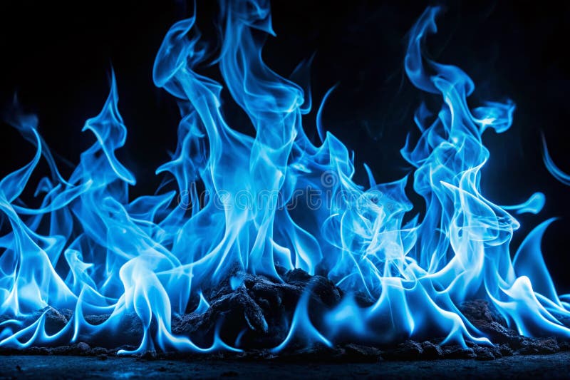 Captivating CloseUp of Flickering Azure Flames Against a Deep Black ...
