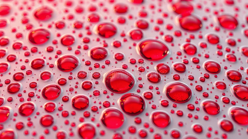 Captivating Closeup of Sparkling Red Water Droplets on a Smooth Surface ...