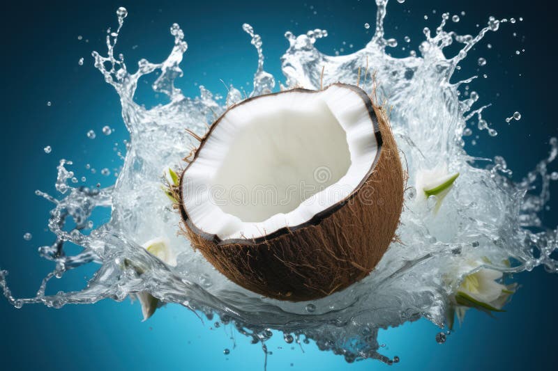 Captivating Coconut Splash: Coconut on a Dark Background with Water ...