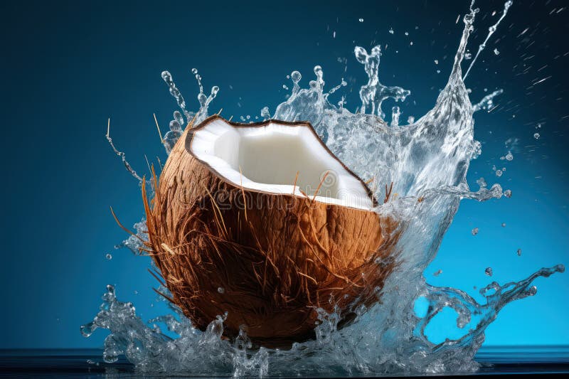 Captivating Coconut Splash: Coconut on a Dark Background with Water ...