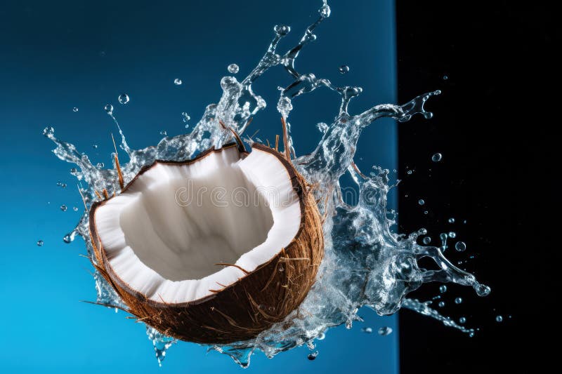 Captivating Coconut Splash: Coconut on a Dark Background with Water ...